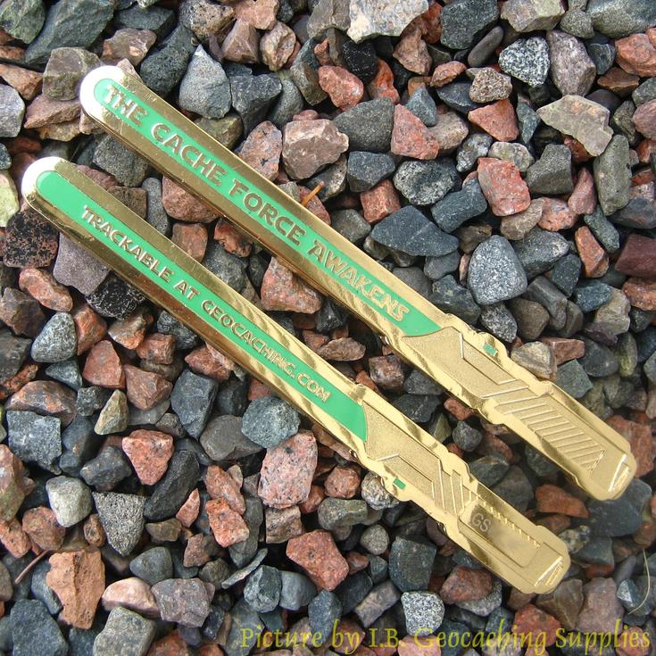 Geocaching Geocoins - Large Cache Saber (Gold Coloured Finish + Glow)