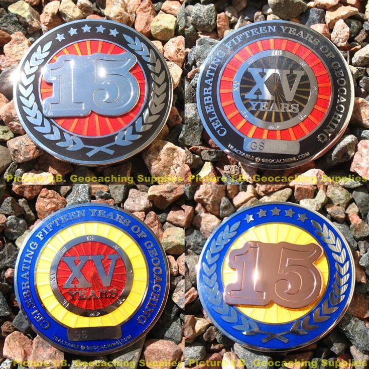 Geocaching Geocoins - 15 Years of Geocaching Pair
