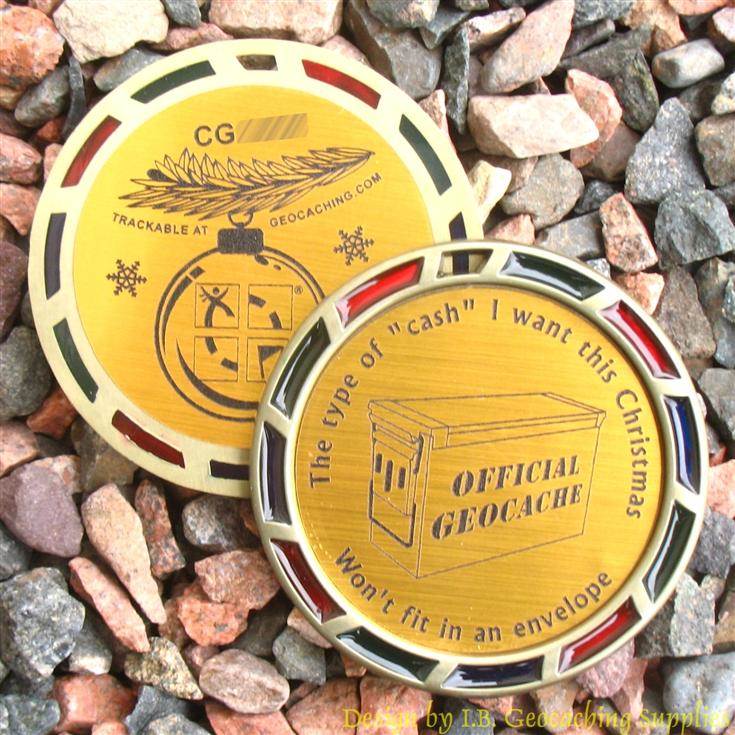 Geocoin Geomedals - Christmas Cache (Antique Gold + Translucent Colours)
