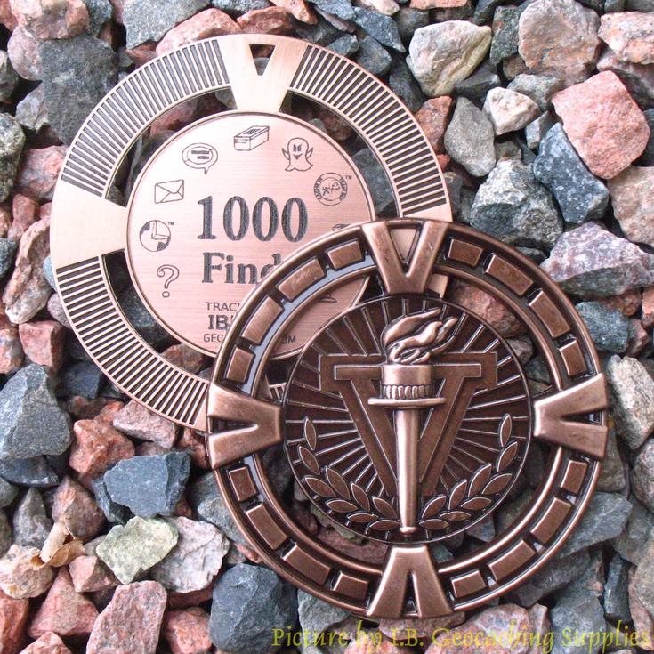 Geocoin Geomedals - Finds Milestone (Antique Bronze Victory Version)